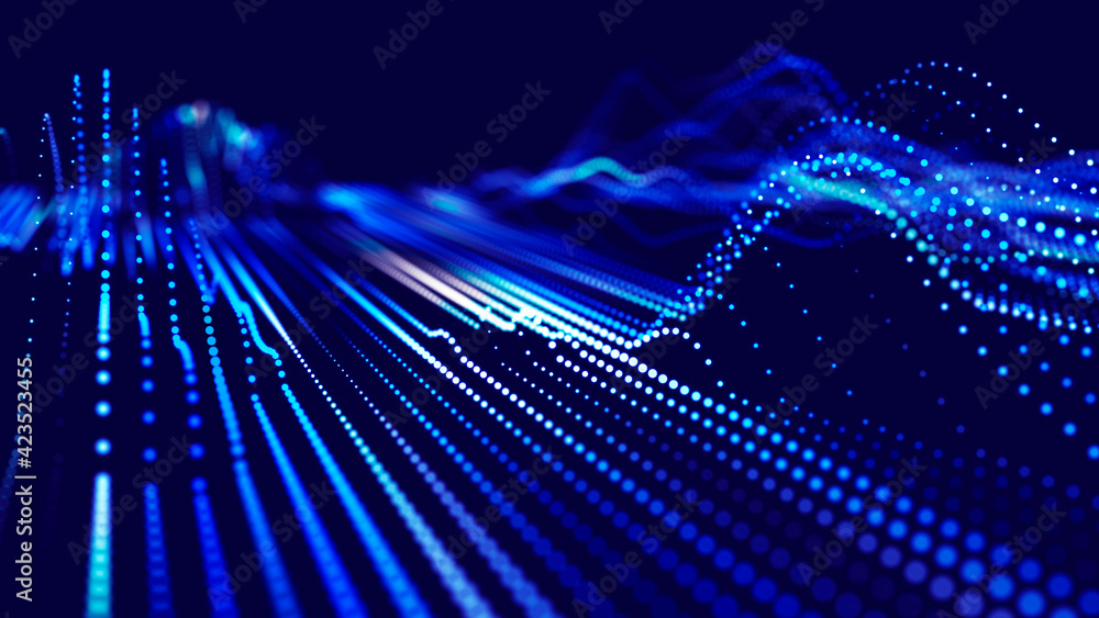 Digital technology background. Dynamic wave of glowing points ...