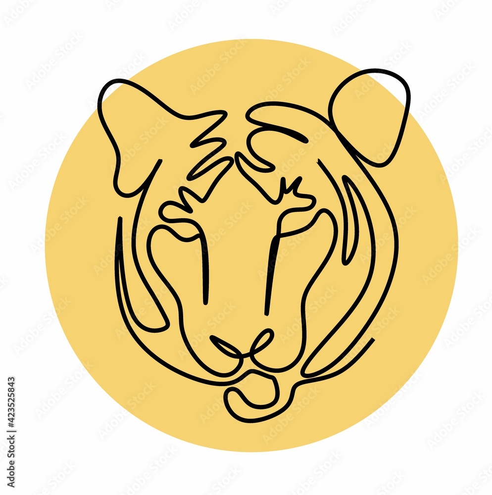 Continuous linear drawing of the tiger symbol, for neon lighting, for ...