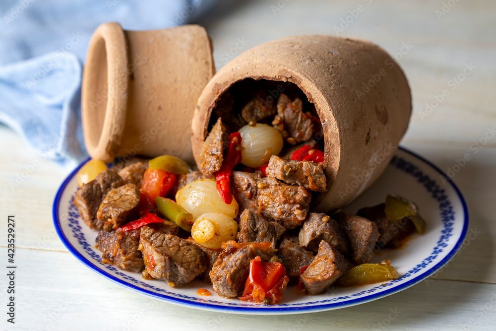 Authentic Turkish Testi Kebab cooked in earthenware waterjug, Turkish ...