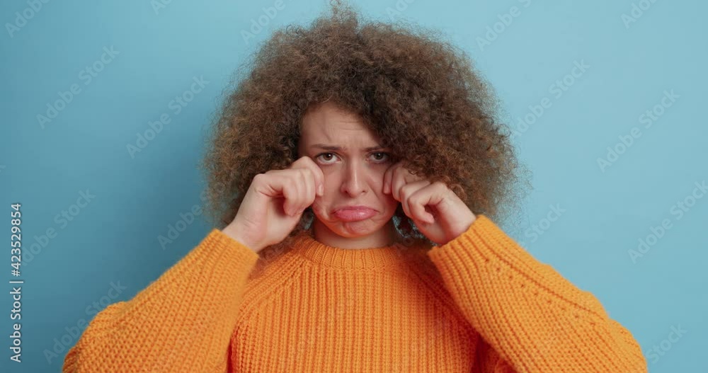 Upset disappointed woman being sad because of unfair thing has sullen ...