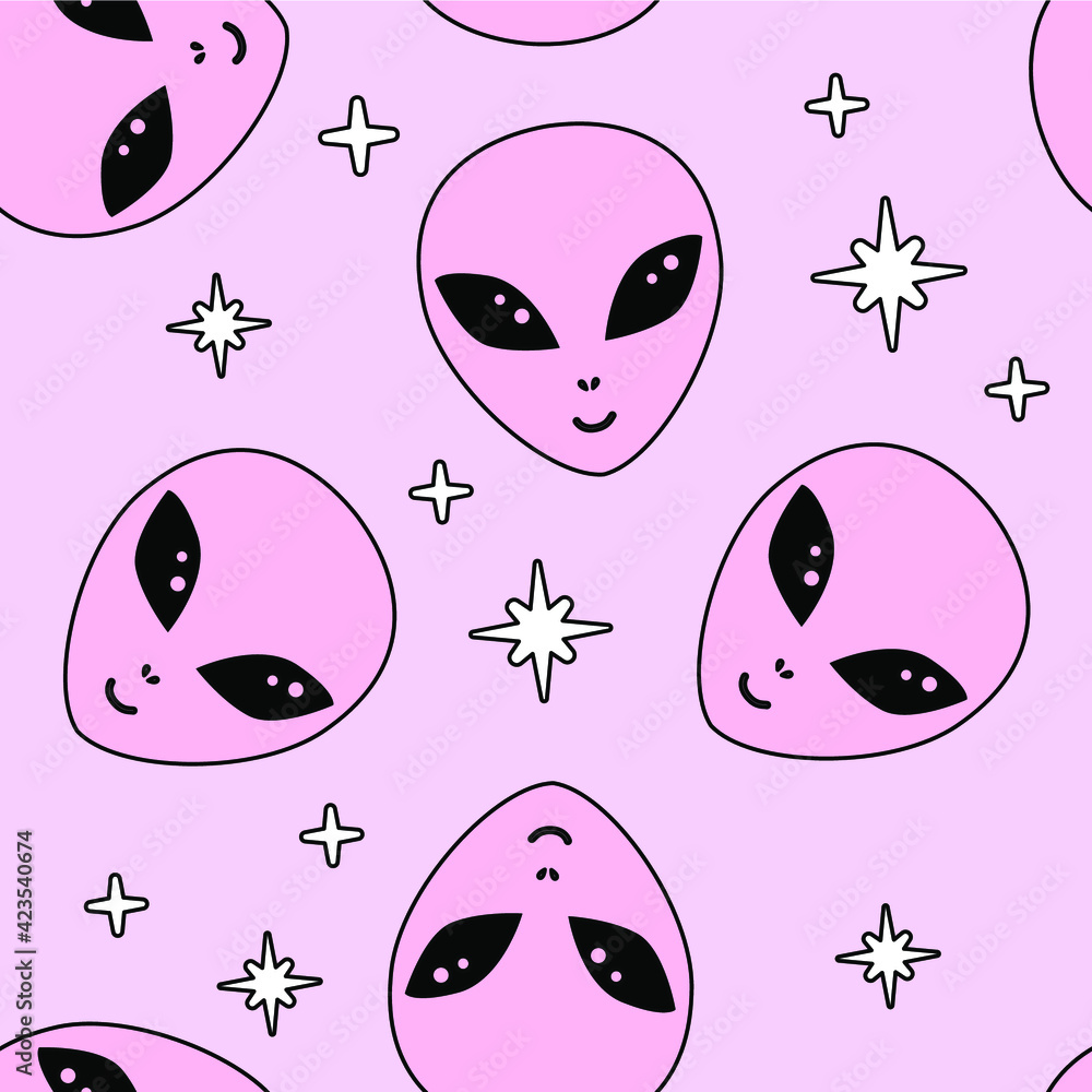 Seamless alien pattern. Hand drawn doodle background for textile ...