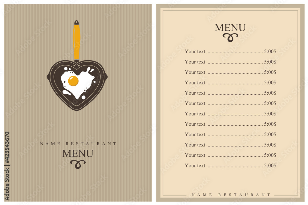 restaurant menu design with cooking process of fried egg on pan Stock ...