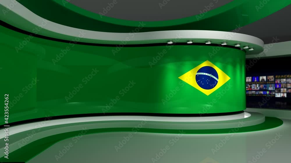 TV studio. Brazilian flag. News studio. Loop animation. Background for ...