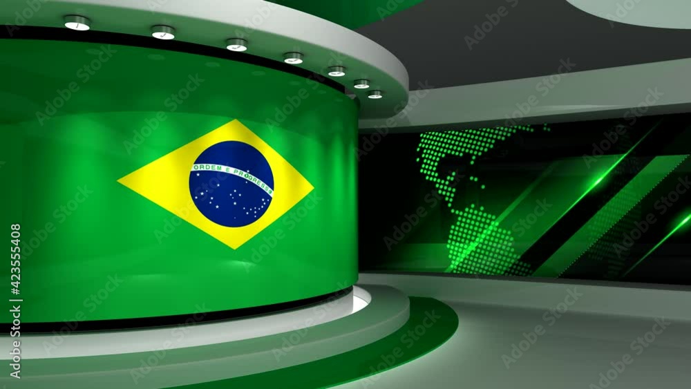 TV studio. Brazilian flag. News studio. Loop animation. Background for ...