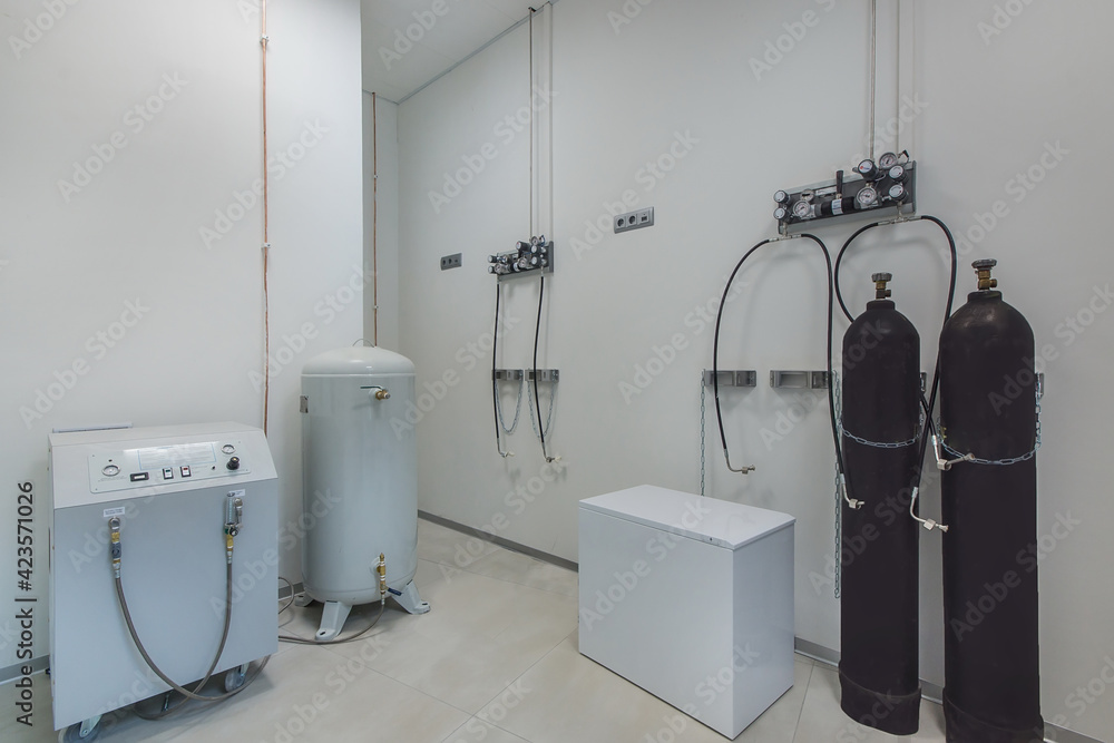 Hospital room with oxygen equipment. Oxygen generator and oxygen ...
