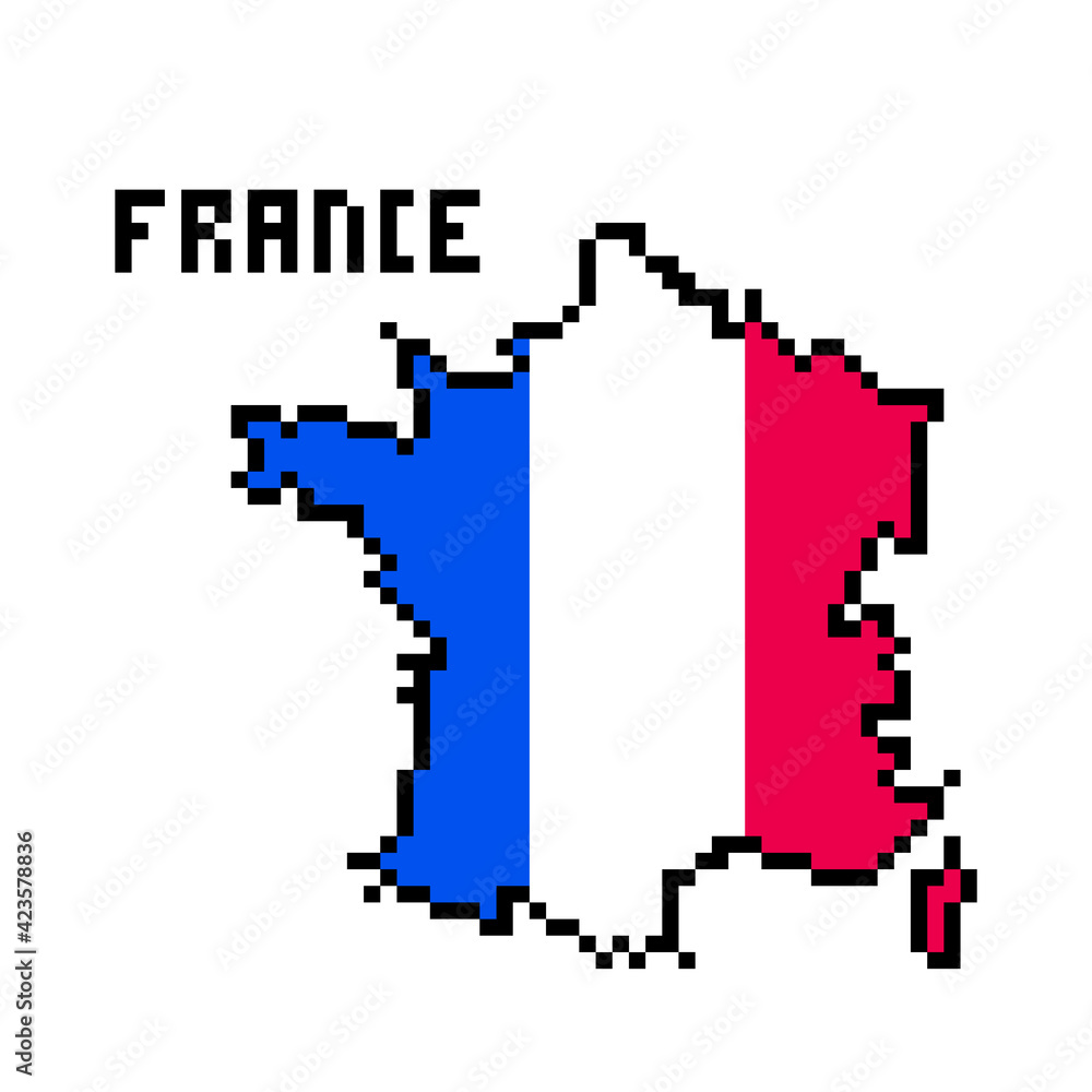 Vecteur Stock 2d 8 bit pixel art France map covered with flag isolated ...