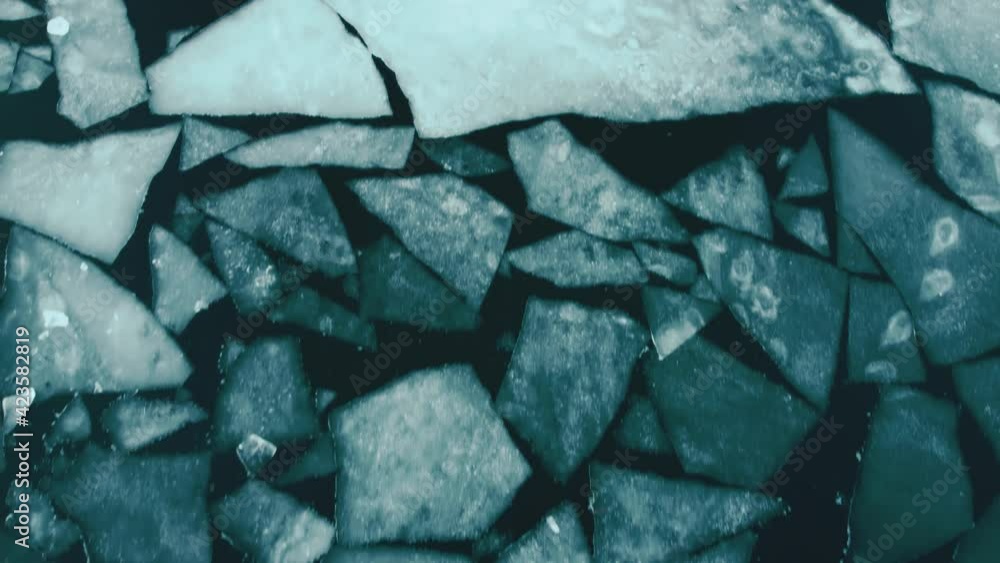Flying above arctic ice floes, and icebergs. Global warming and climate ...