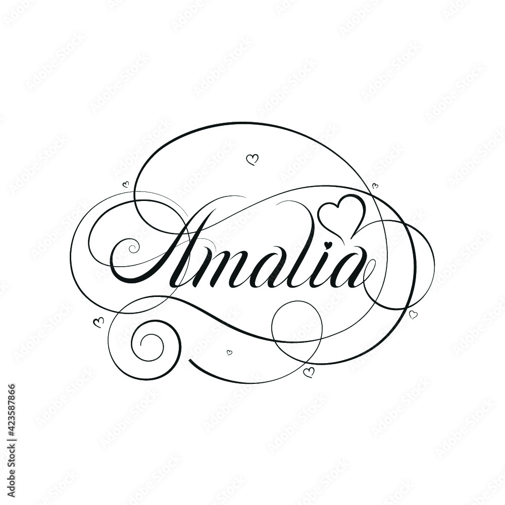 English Calligraphy "Amalia" Name, a unique hand drawn vector design ...