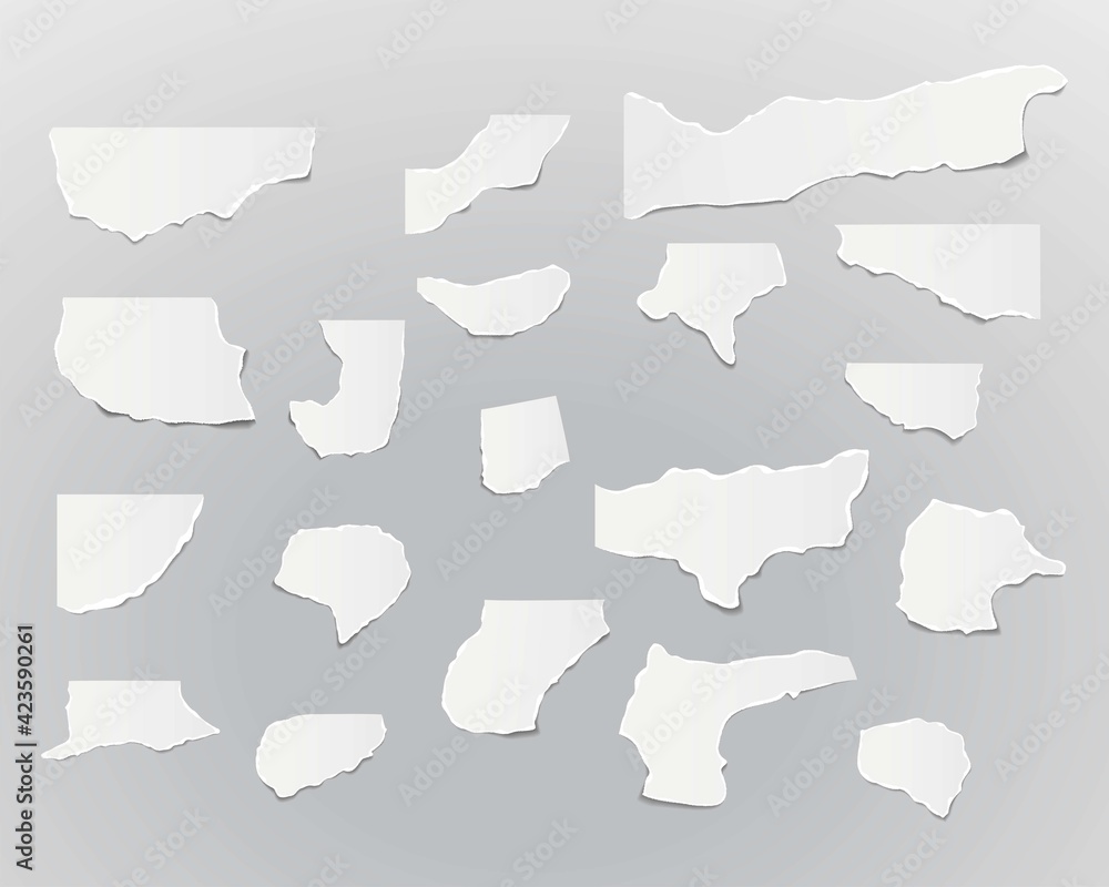 Collection different shapes torn paper pieces. Set of ripped paper ...