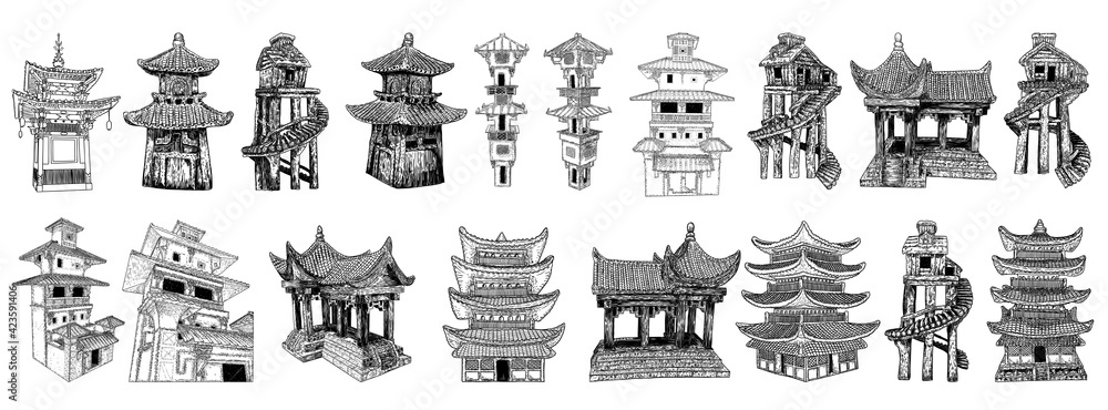Set of Garden decoration of Classic Asian religious Chinese cultural ...