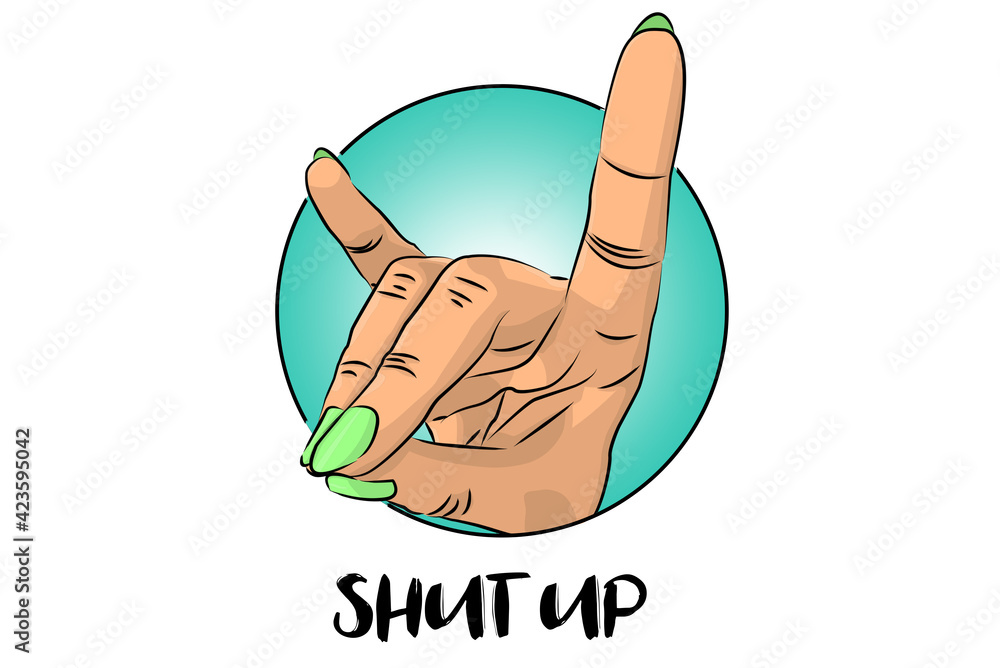 Poster Drawing – Ruhezeit rest period Shut up! Hand sign hold one's ...