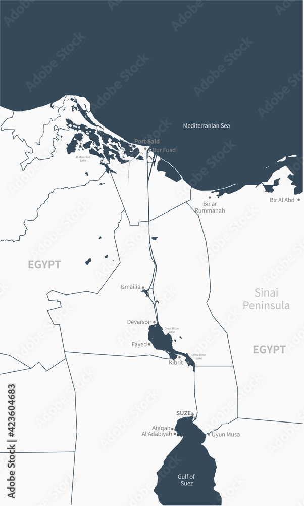 Detailed Map Of Suez Canal In Egypt Suez Map Of Vector เวกเตอร์สต็อก Adobe Stock