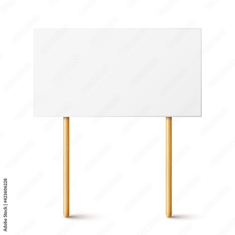 Blank protest sign with wooden holder. Realistic vector demonstration ...
