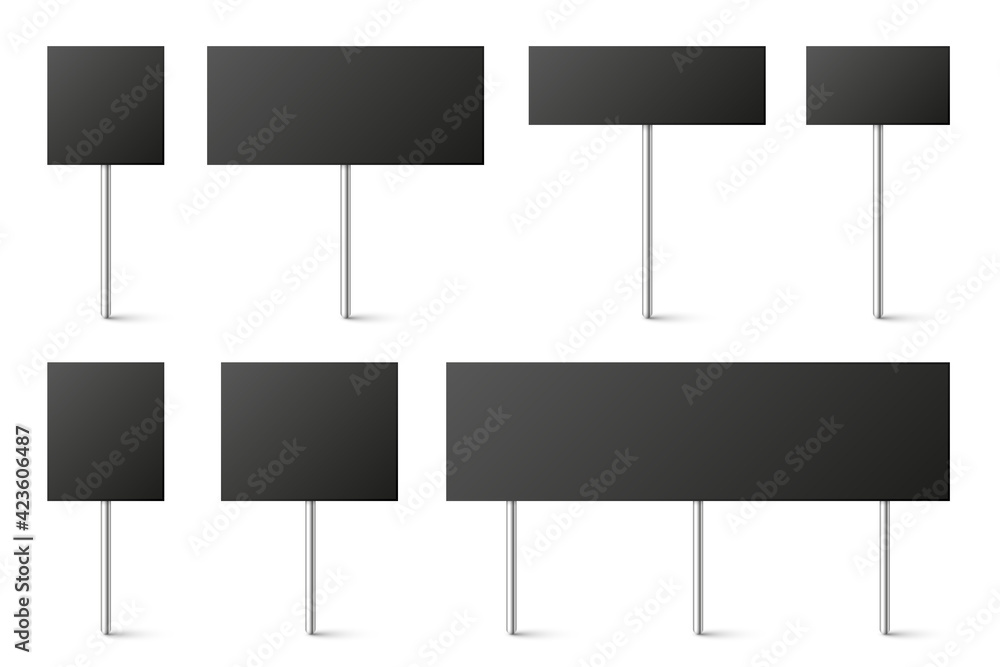 Black blank board with place for text, protest signs set isolated on ...