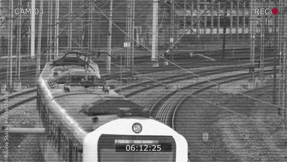 CCTV Security Camera view of Electric Passenger Train on Multiple ...