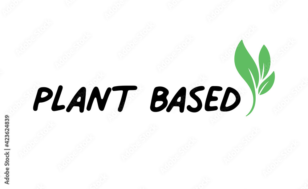 Plant based hand made text, hand drawn lettering style with leaves ...