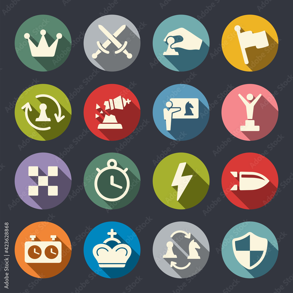 Chess flat vector icons. Game, tournament, checkmate, learning, game ...