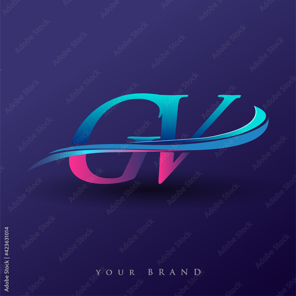 GV initial logo company name colored blue and magenta swoosh design ...