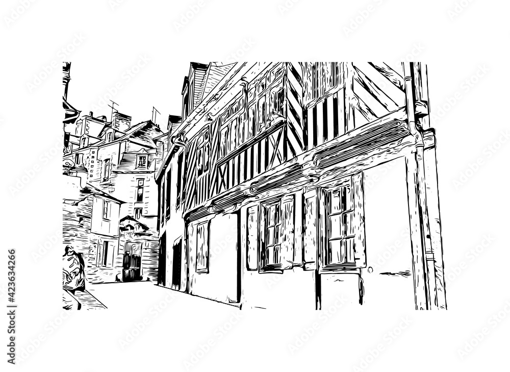 Building view with landmark of Rennes is the city in France. Hand drawn ...