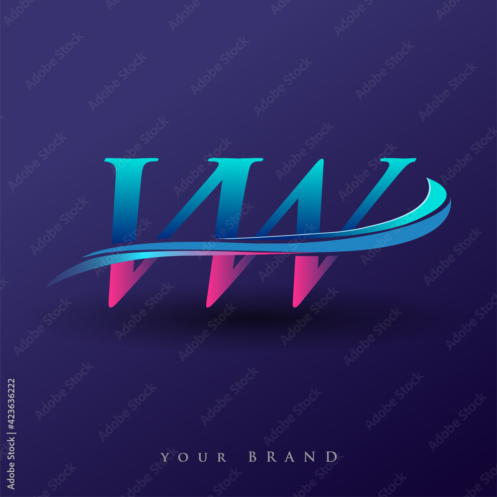 VW initial logo company name colored blue and magenta swoosh design ...