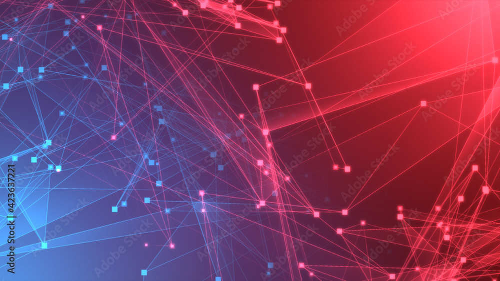 Abstract red blue polygon tech network with connect technology ...