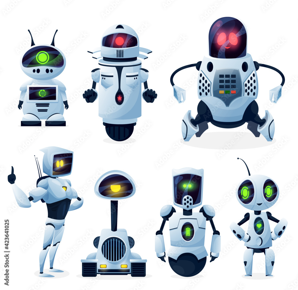 Future androids, alien cyborgs or robot toys. Cute humanoid ...