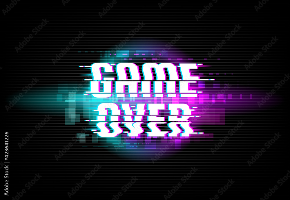 Game over screen digital glitch background. Computer game defeat ...