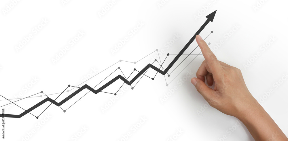 Hand touching graphs of financial indicator accounting market economy ...