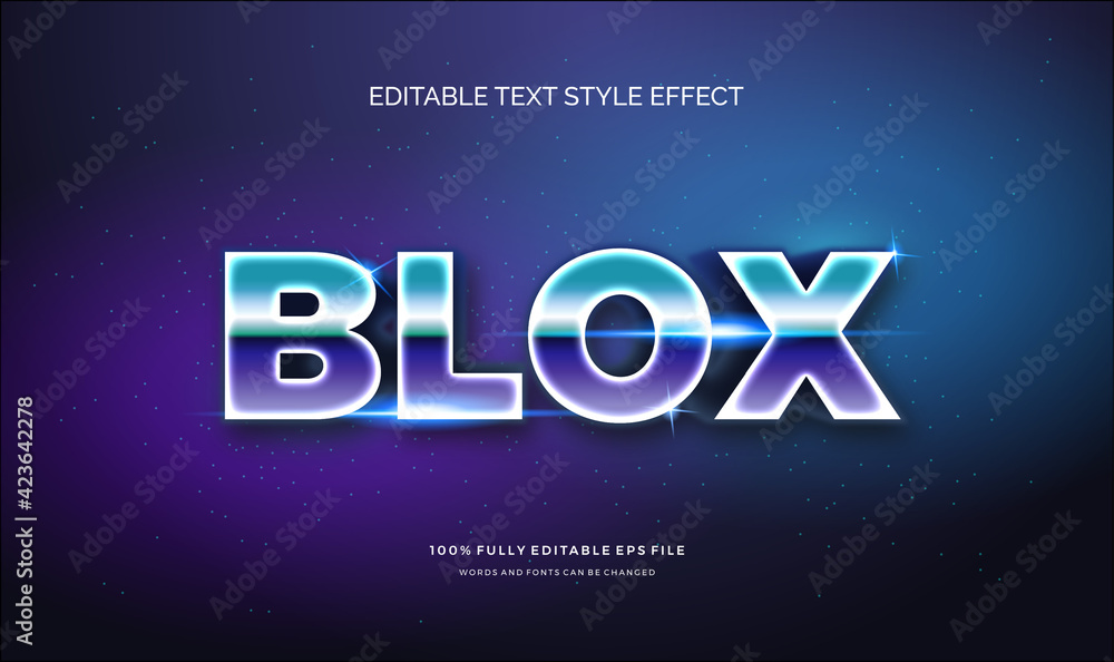 Editable text effect shiny chrome and blue. Text style effect. Editable ...
