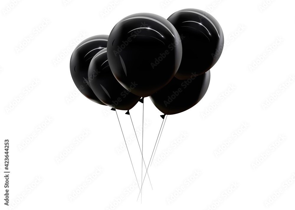Realistic black balloons isolated on transparent background. Vector ...