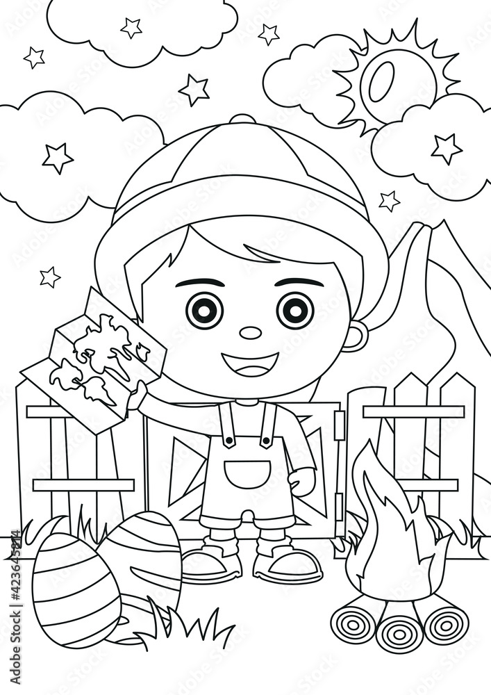 Coloring page of cartoon boy scout. Coloring book design for kids and ...