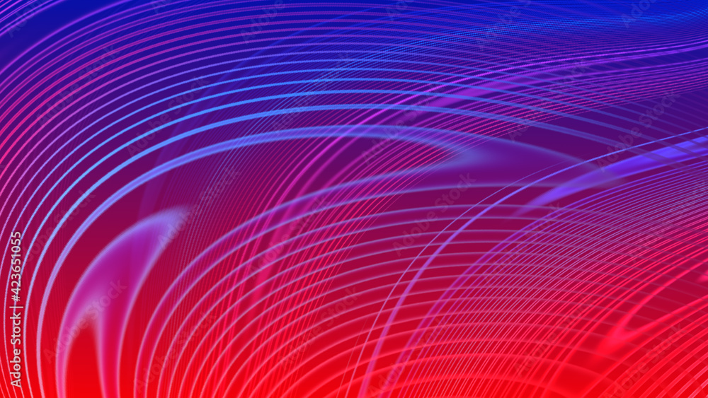 Abstract red blue gradient geometric background. Neon light curved ...