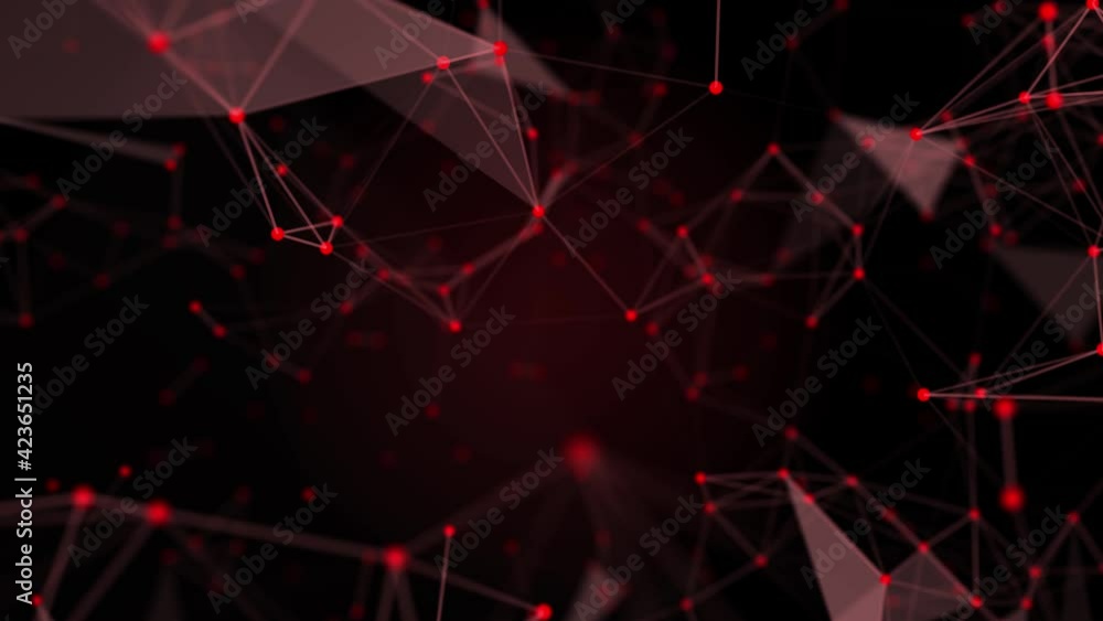 4K digital connection abstract animation dots and lines on red ...