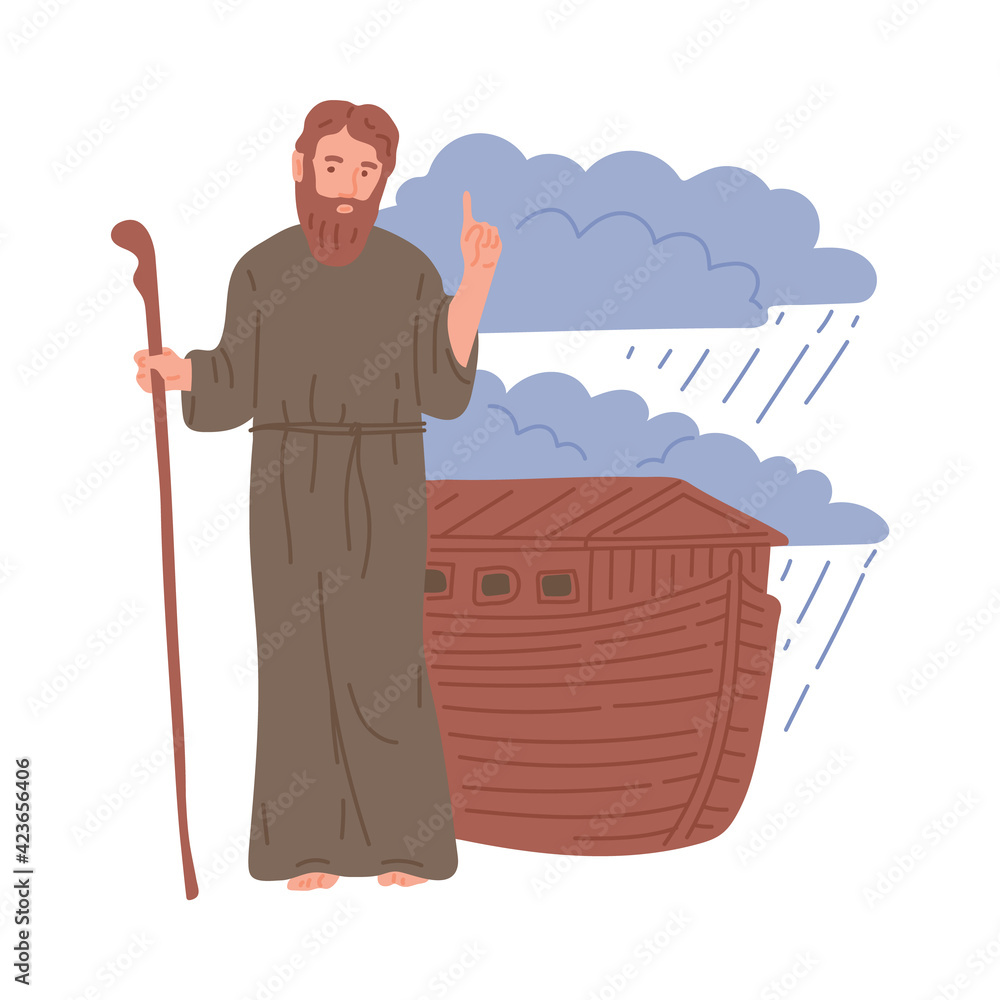 Old Testament bible story of Noah and his ark flat vector illustration ...