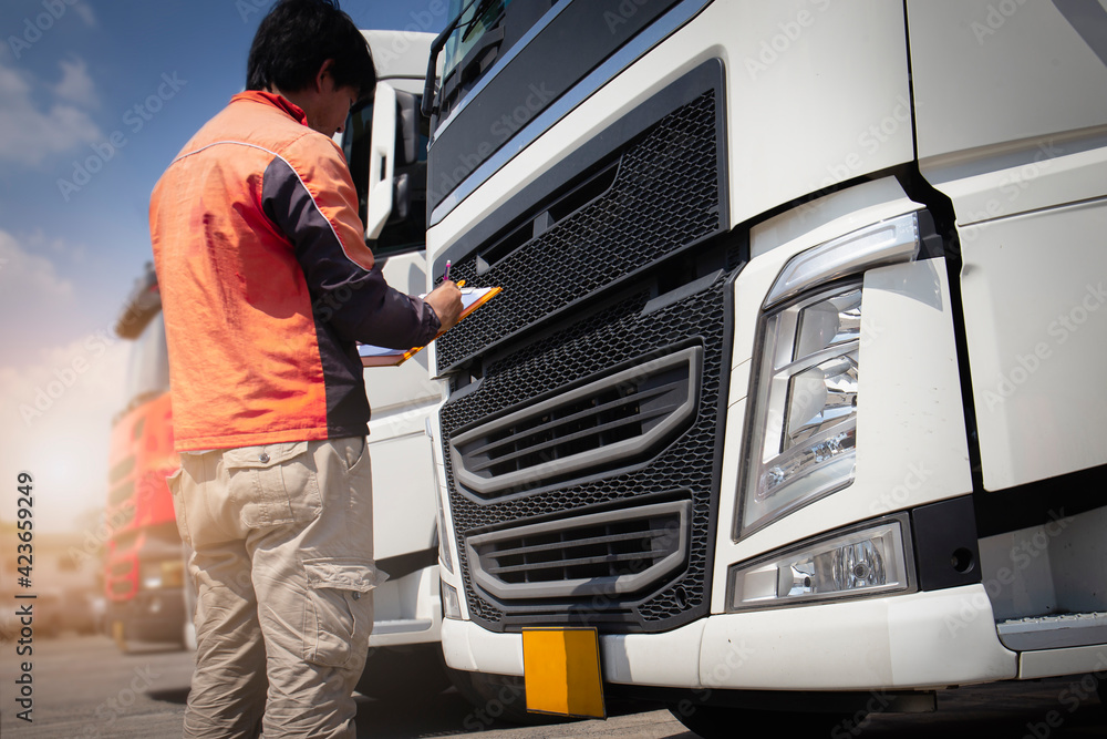 Auto Mechanic Driver holding Clipboard Checking Maintenance and Safety ...