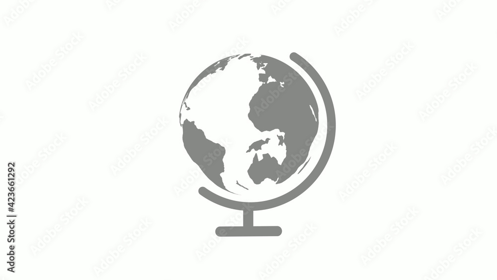 New gray color standing planet icon on white background, 3d earth map ...