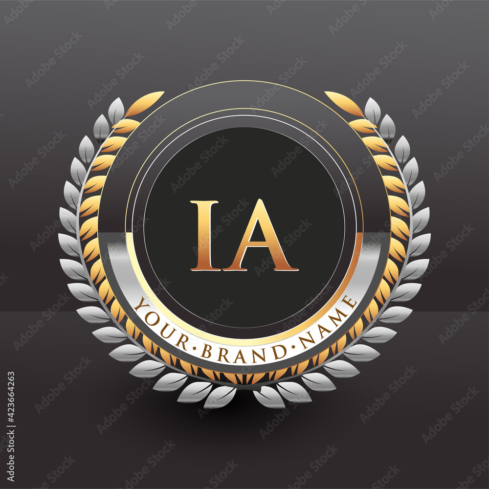 Initial logo letter IA with golden and silver color with laurel and ...