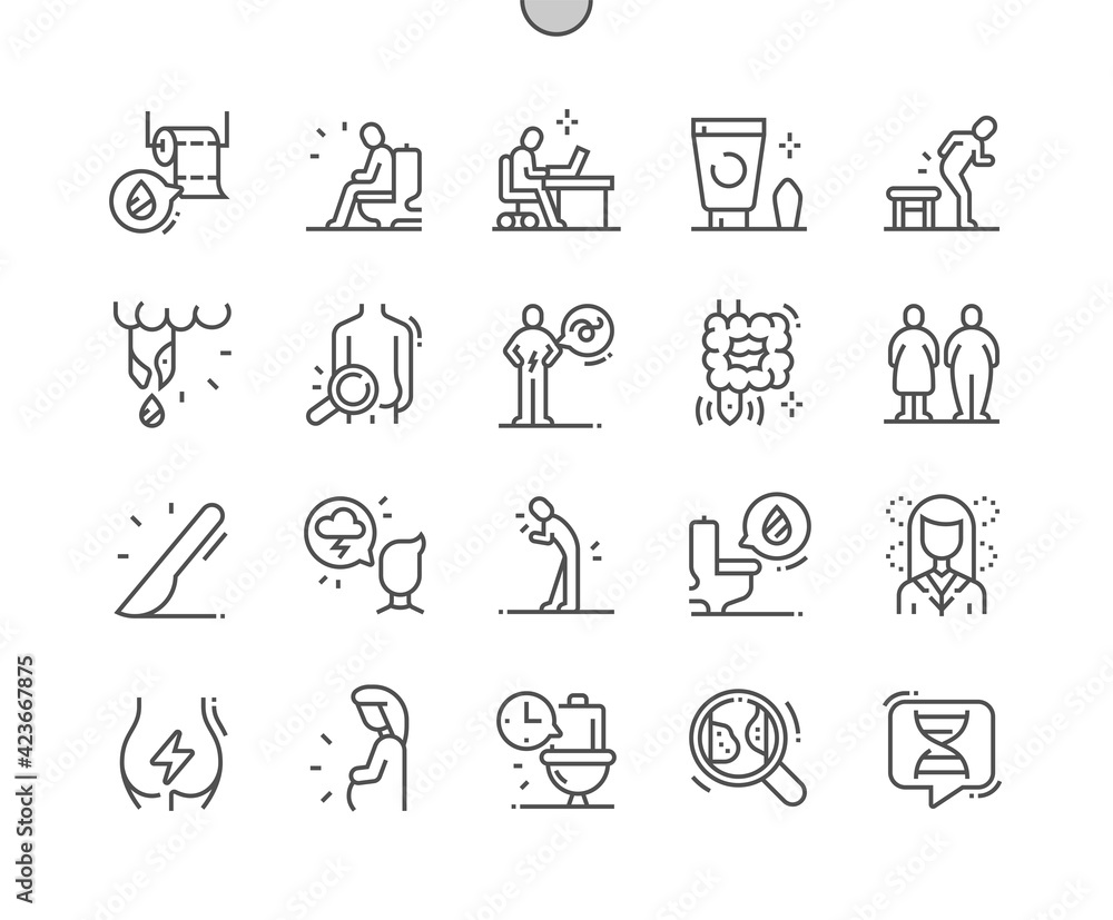 Vecteur Stock Hemorrhoids. Abdominal pain. Movements, hygiene ...