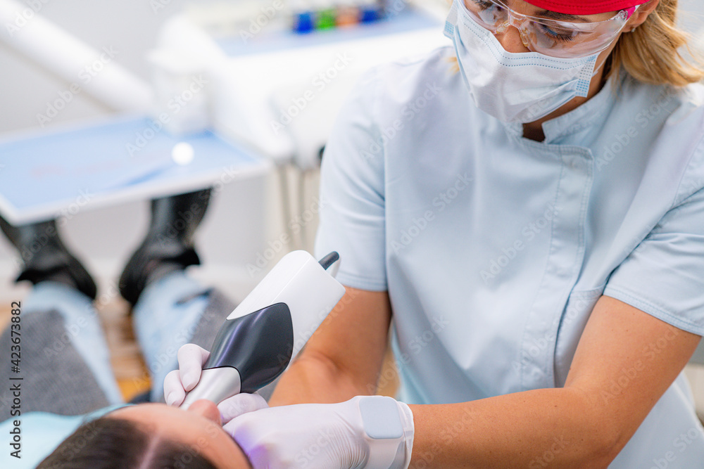 Prosthetic Dentistry. Scanning Teeth with Dental Camera. 3d Camera in ...