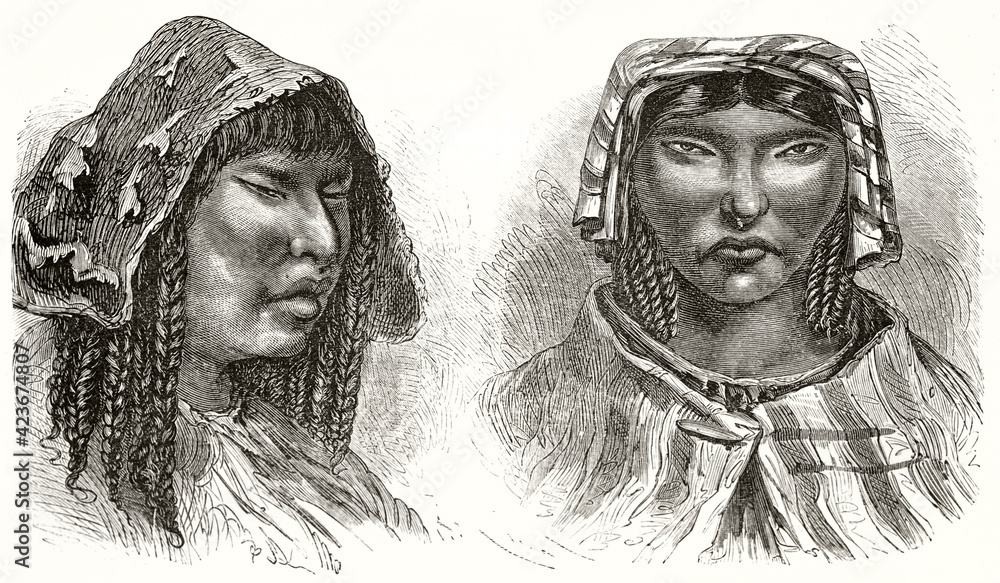 Couple of Quechua women viewed in close-up with typical South American ...