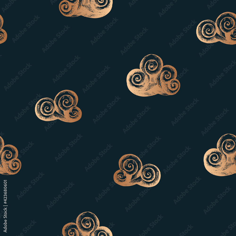 Sky background and clouds. Backdrop in medieval engraving style Stock ...