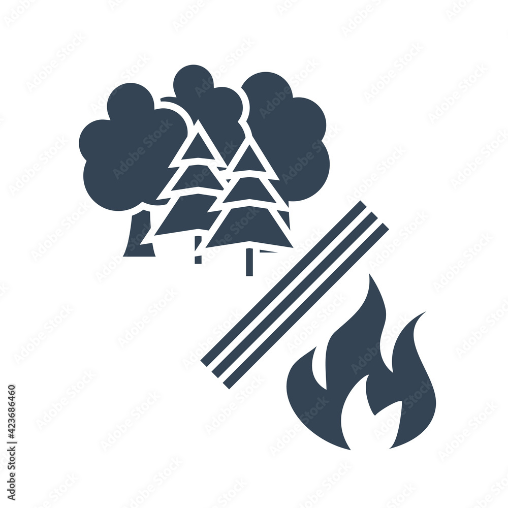 Vector black icon forestry and silviculture, forest fire protection ...