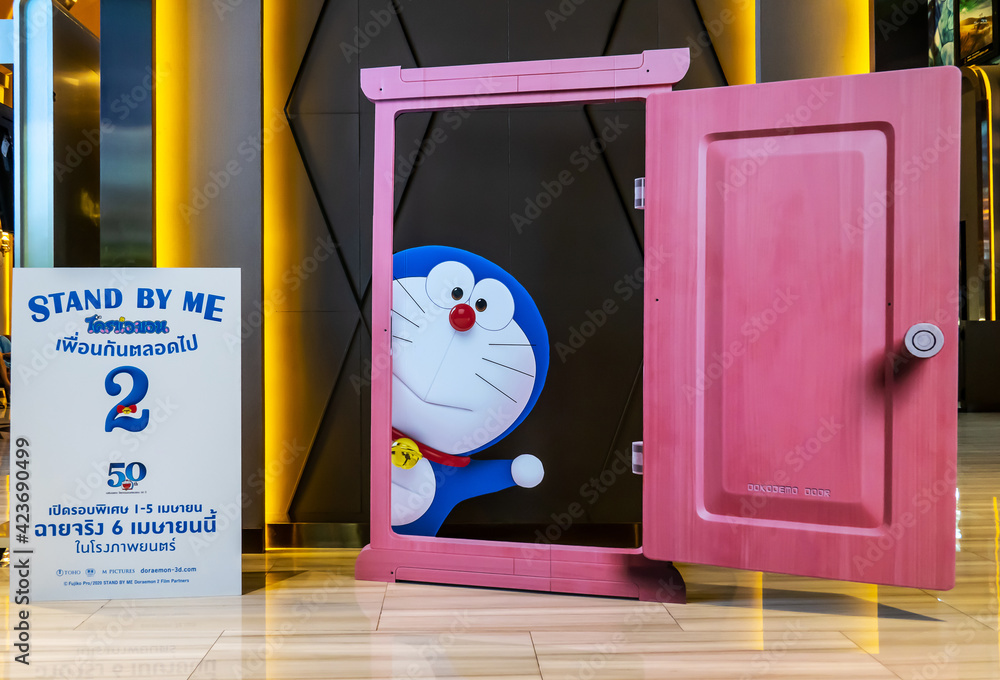 BANGKOK - March 19, 2021: A beautiful standee of Doraemon : stand by me ...