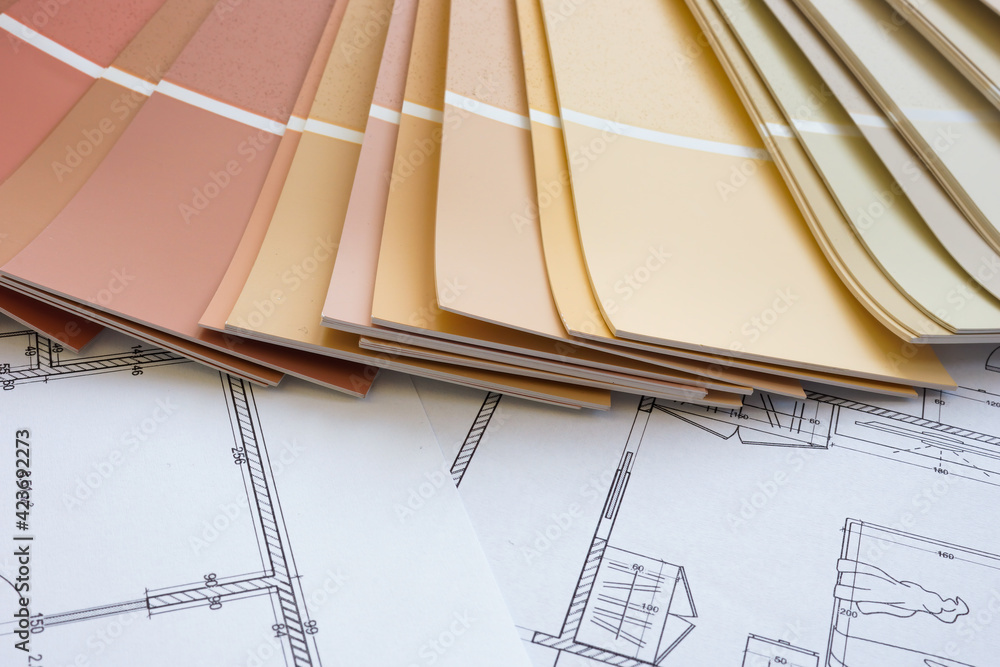 The Color palette and apartment renovation plan. Stock Photo | Adobe Stock