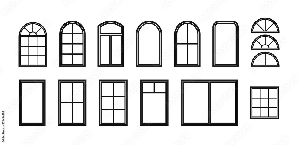 Window frame. Silhouette of window. Outline icon of house, building and ...