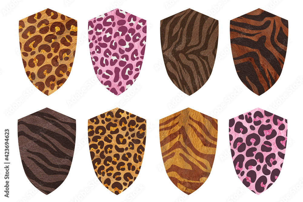 Knight's shields silhouettes with safari cute textures. Clip art with ...