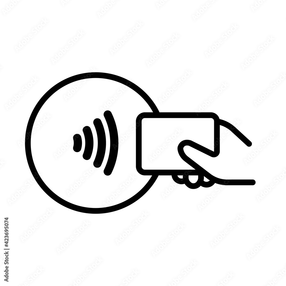 Contactless NFC payment line icon in black, RFID credit card, wireless pay simple minimalistic ...