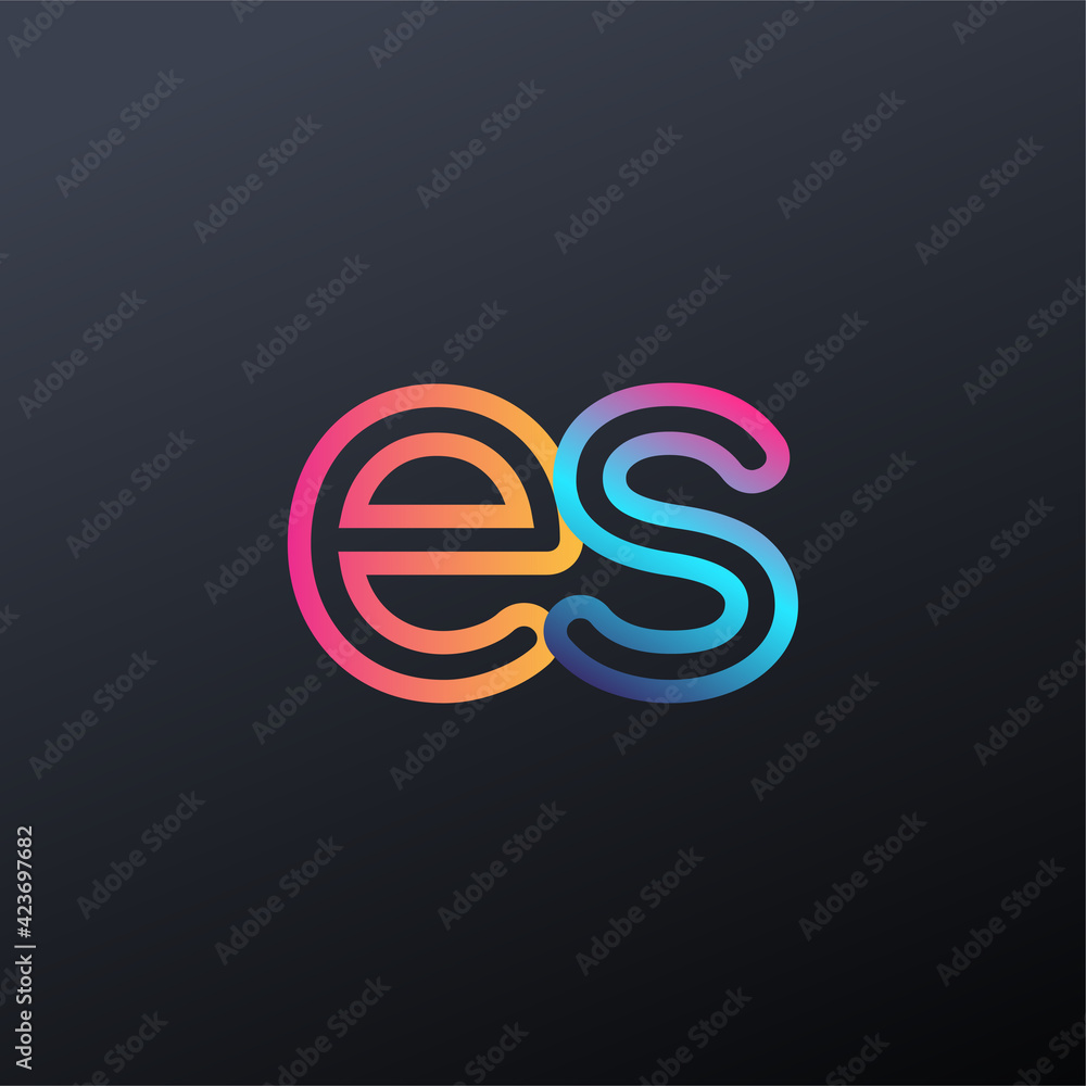 initial logo ES lowercase letter, colorful blue, orange and pink ...