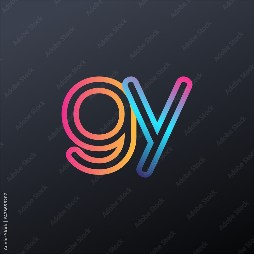 initial logo GY lowercase letter, colorful blue, orange and pink ...