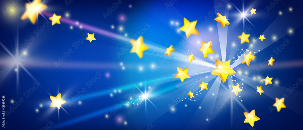 Star vector background, light beams, night blue sky, magic shine energy ...